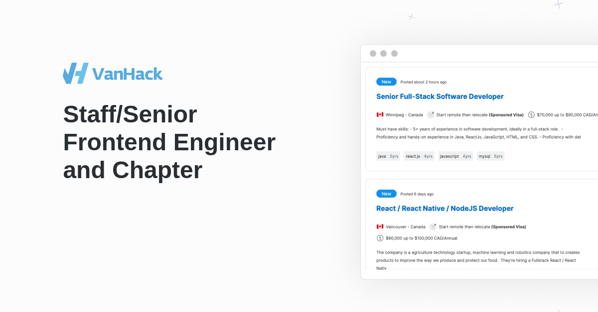 Staff/Senior Frontend Engineer and Chapter - VanHack